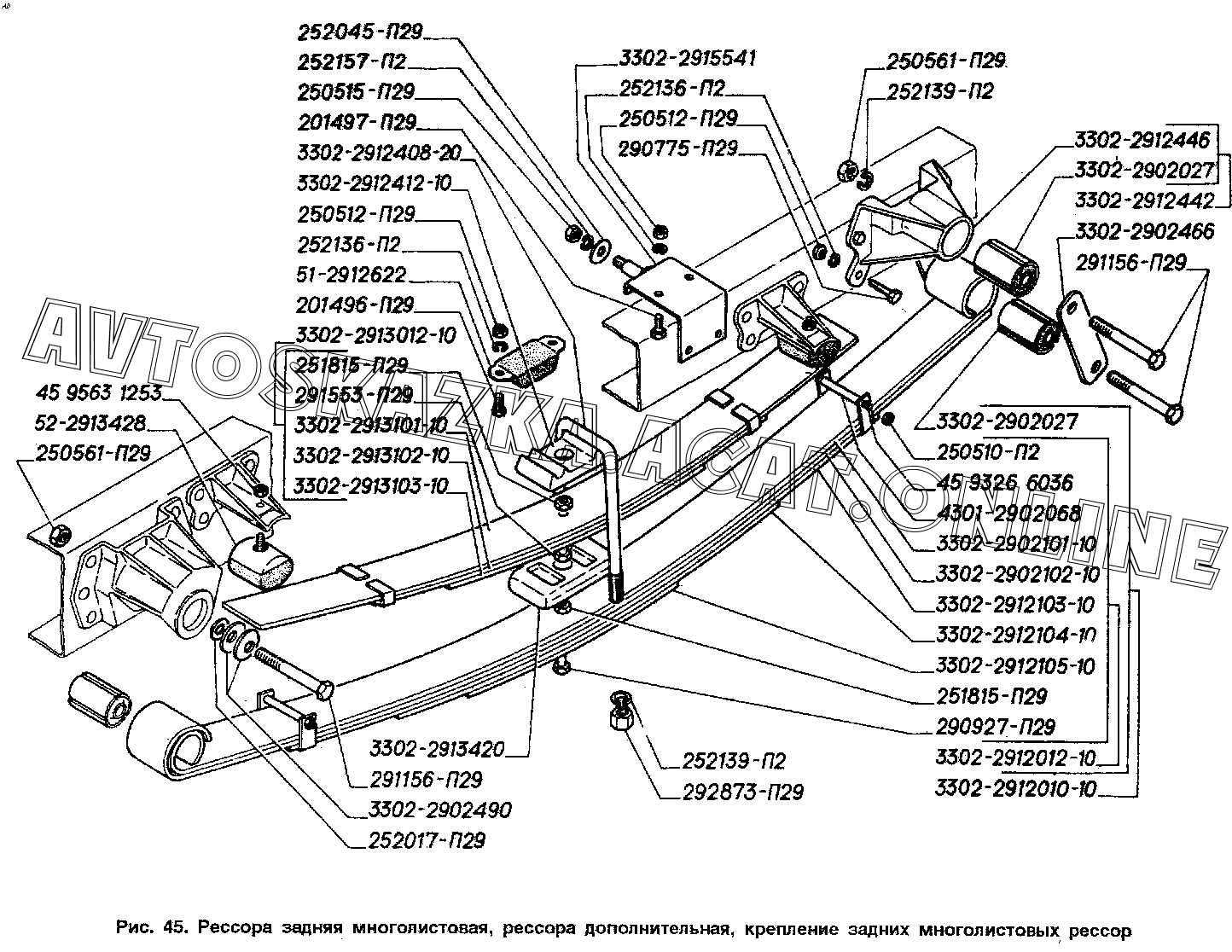 Рессора задняя многолистовая, рессора дополнительная, крепление задних многолистовых рессор ГАЗ ...