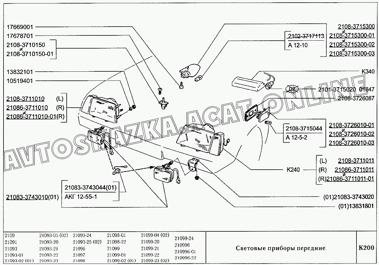 Световые приборы передние ВАЗ 21099 (21099, 21099-01, 21099-02, 21099 ...
