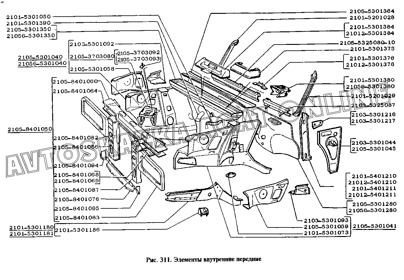 Элементы внутренние передние ВАЗ 2105 (21051, 21053, 21056, 21057 ...